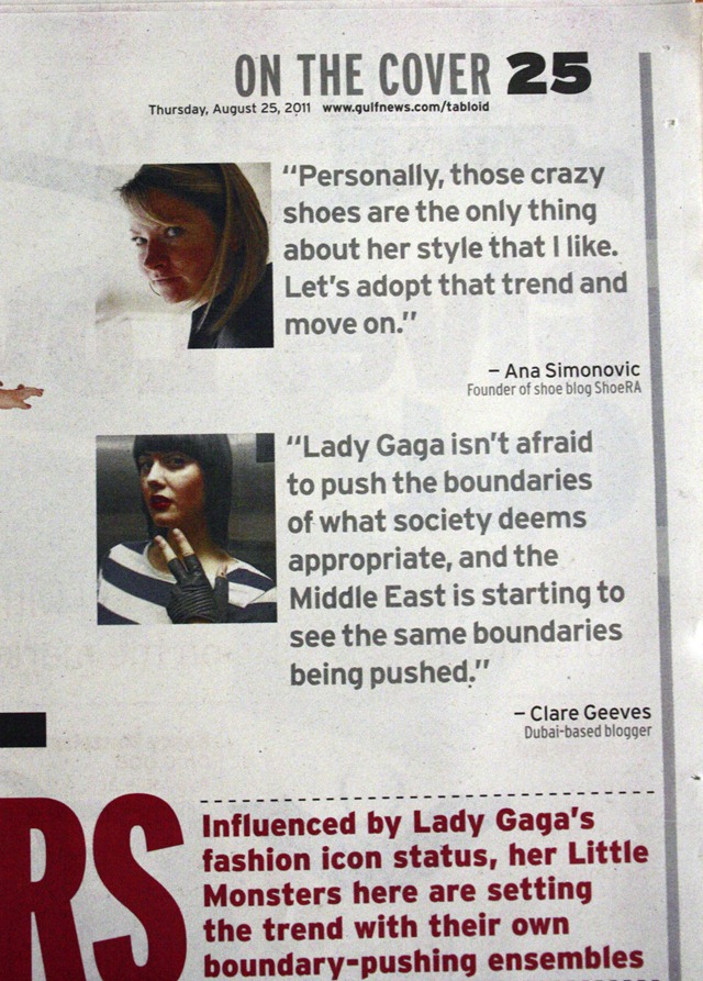 “HERE BE MONSTERS”- My Lady Gaga Cover Story for Gulf News tabloid ...
